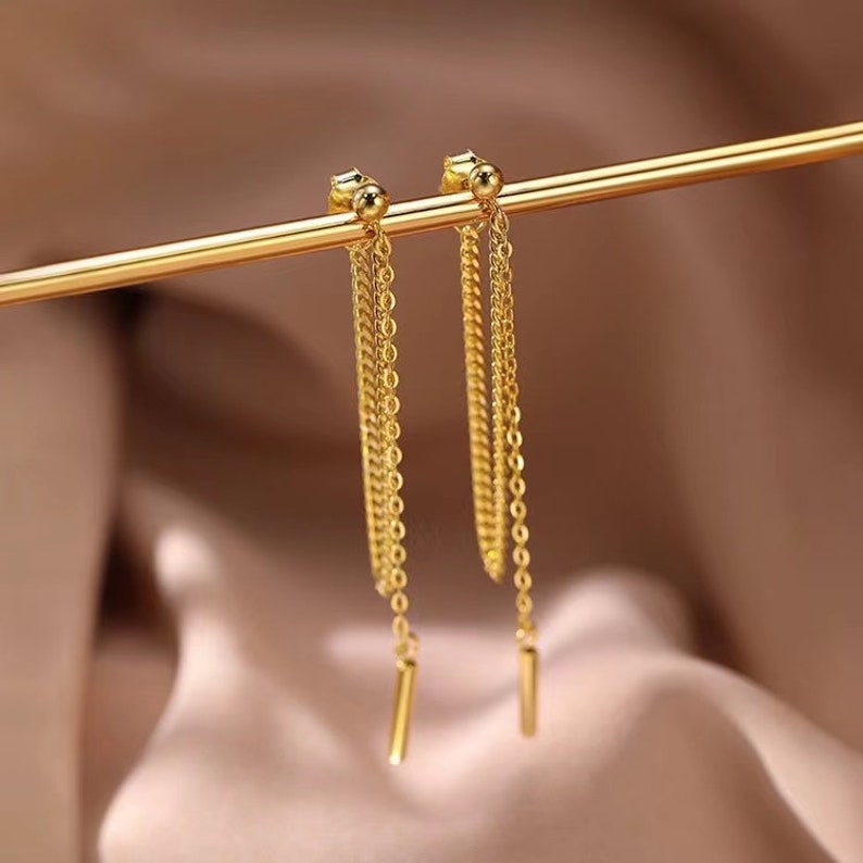 Chain Drop Earrings Chain Threader Earrings Silver Chain - Etsy