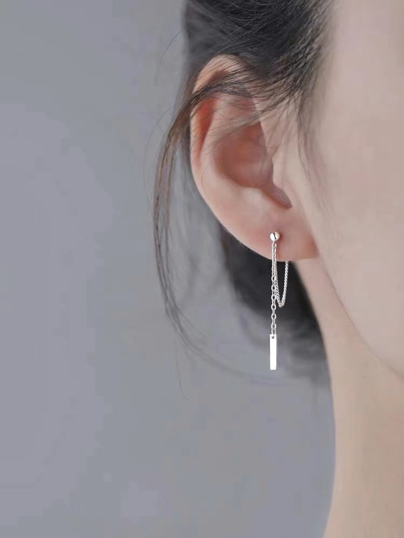 Chain Drop Earrings Chain Threader Earrings Silver Chain - Etsy