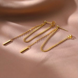 Chain Drop Earrings Chain Threader Earrings Silver Chain Earrings Chain ...