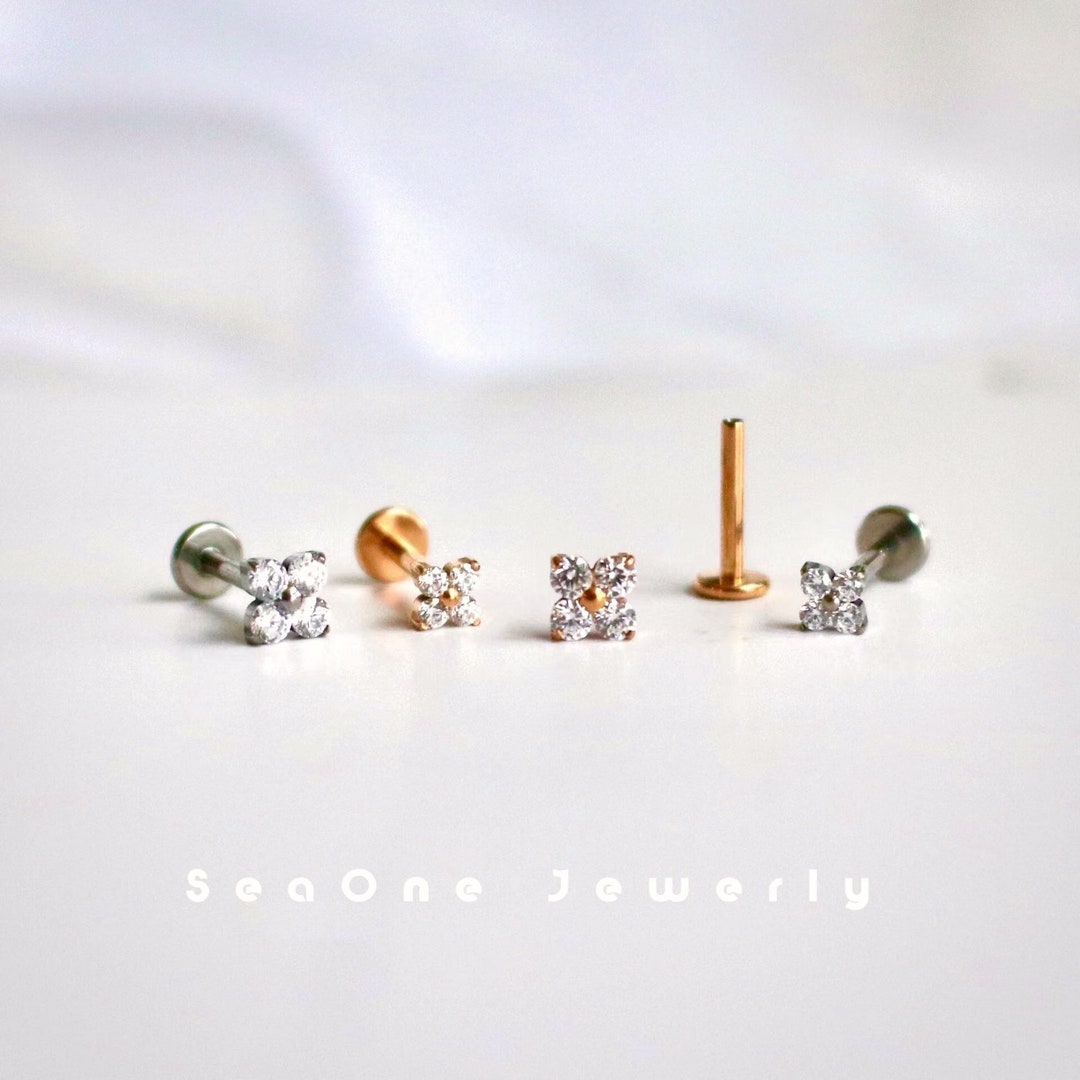 20G/18G/16G Flower Push Pin Labret Stud Threadless Flat Back Earring ...
