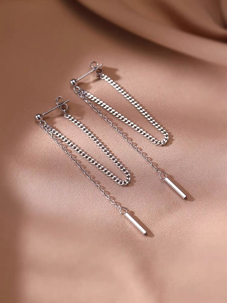 Chain Drop Earrings Chain Threader Earrings Silver Chain - Etsy