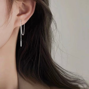 Chain Drop Earrings Chain Threader Earrings Silver Chain Earrings Chain ...