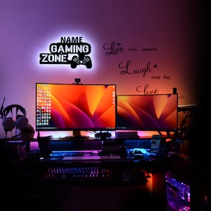 Gaming Zone LED Schild mit Wunschname Gamer Geschenke Zimmer ...