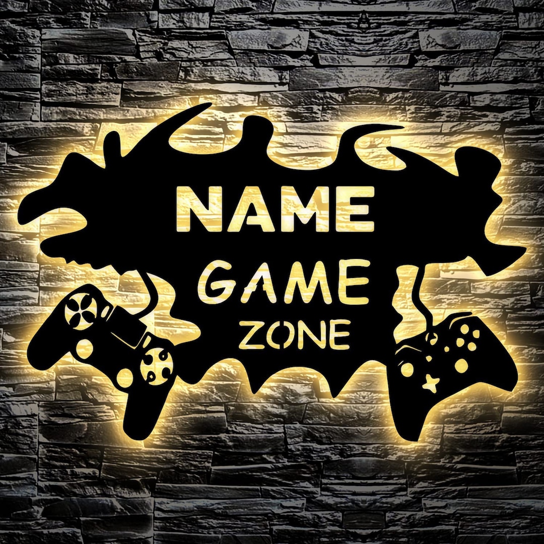Gaming Zone LED Schild mit Wunschname Zocken Geschenke Zimmer ...