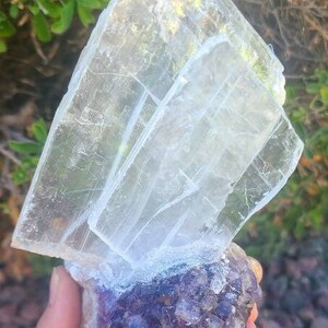 Selenite and Amethyst Handmade Infused Crystal Artpiece, Rare Amethyst ...