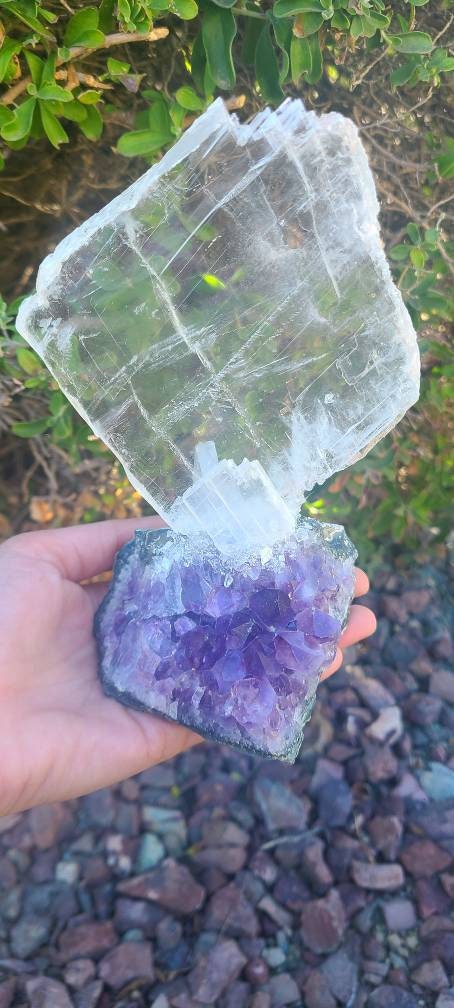 Handmade Selenite Amethyst Crystal Art Piece - Etsy