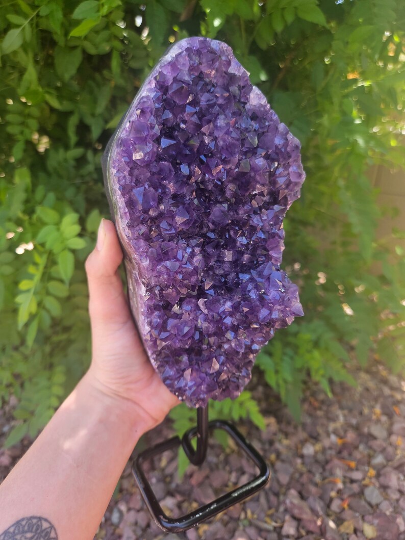 3.6lb Amethyst on Metal Display Stand, Large Deep Purple Amethyst ...