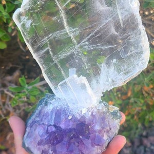 Selenite and Amethyst Handmade Infused Crystal Artpiece, Rare Amethyst ...