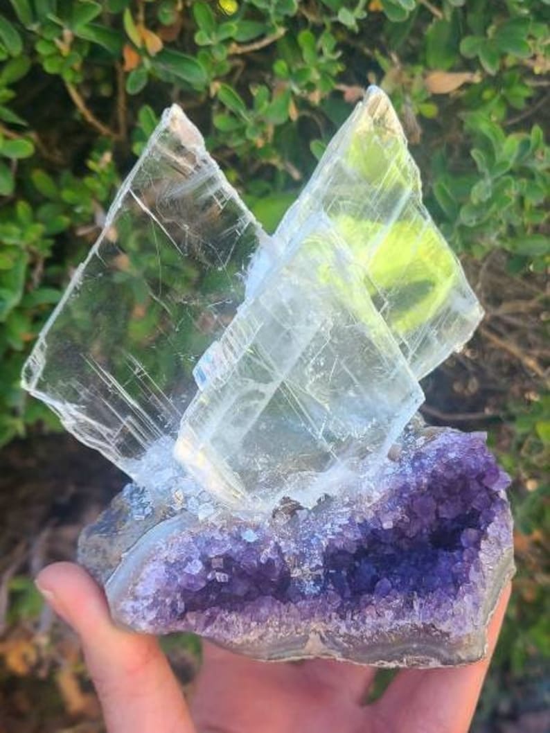 Handmade Selenite Amethyst Crystal Art Piece - Etsy