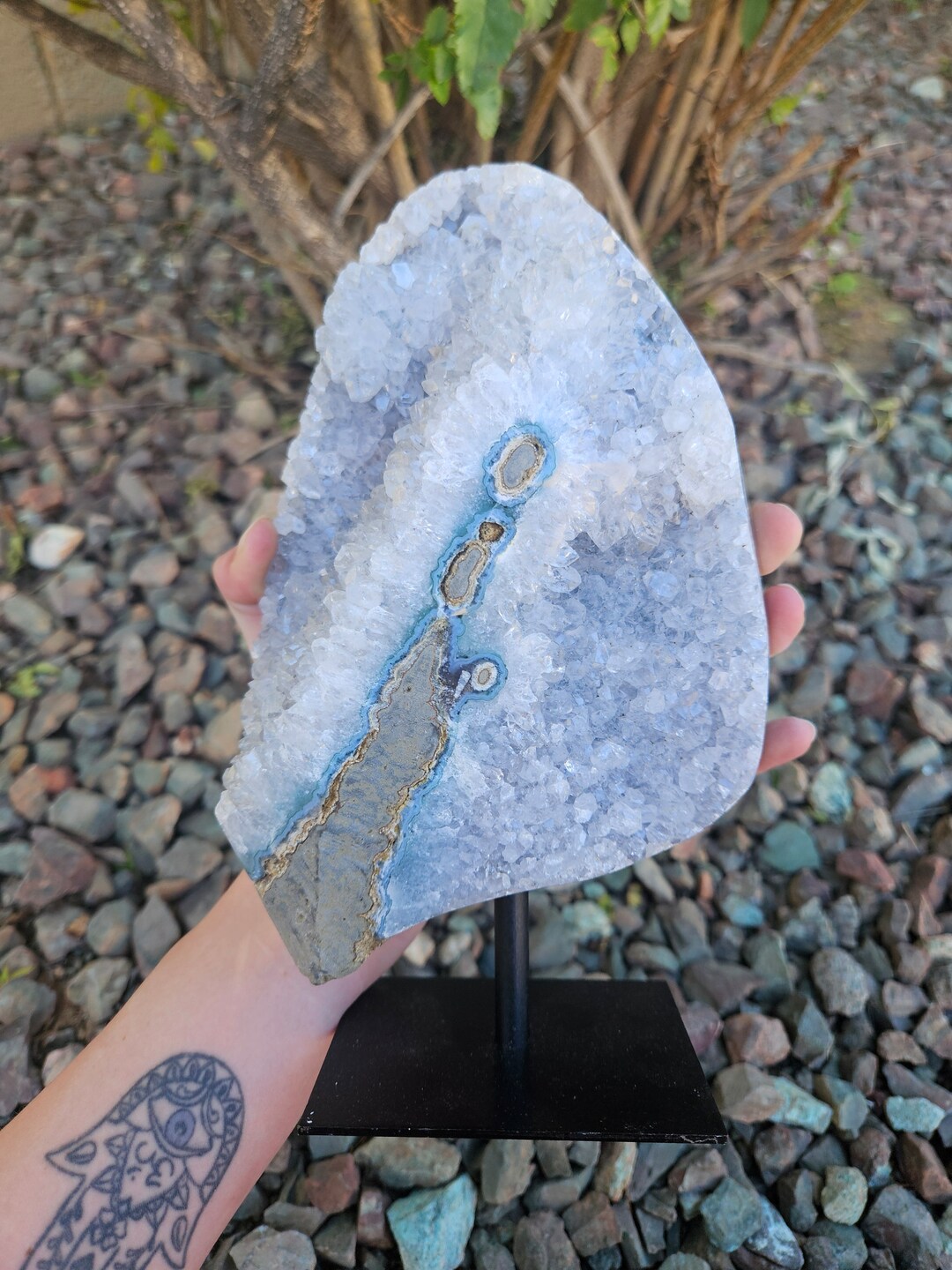 XL Celestite Cluster on Metal Display Stand - Etsy