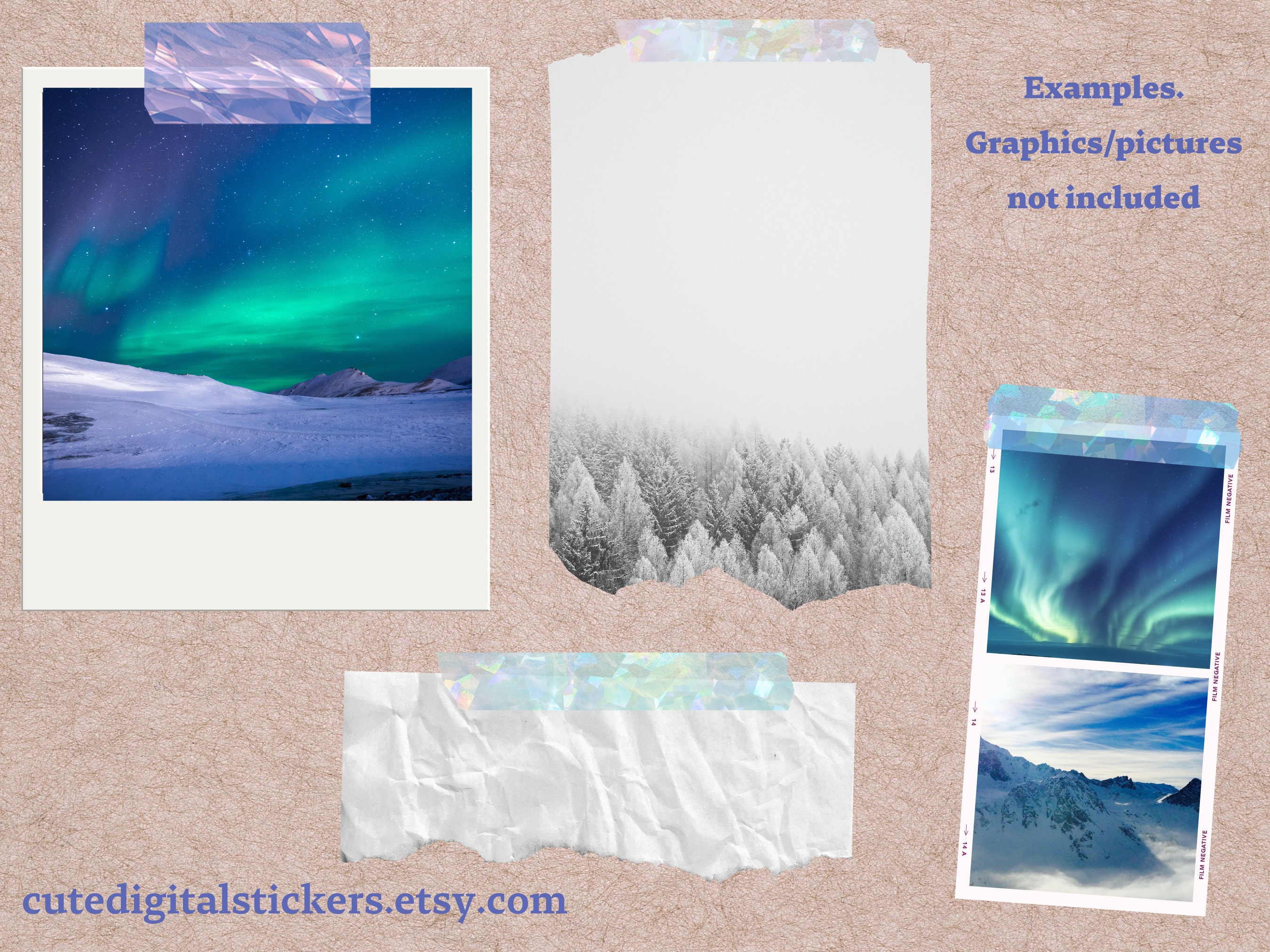 Digital Washi Tape Sticker, Downloadable Png Bundle, Holographic Washi ...