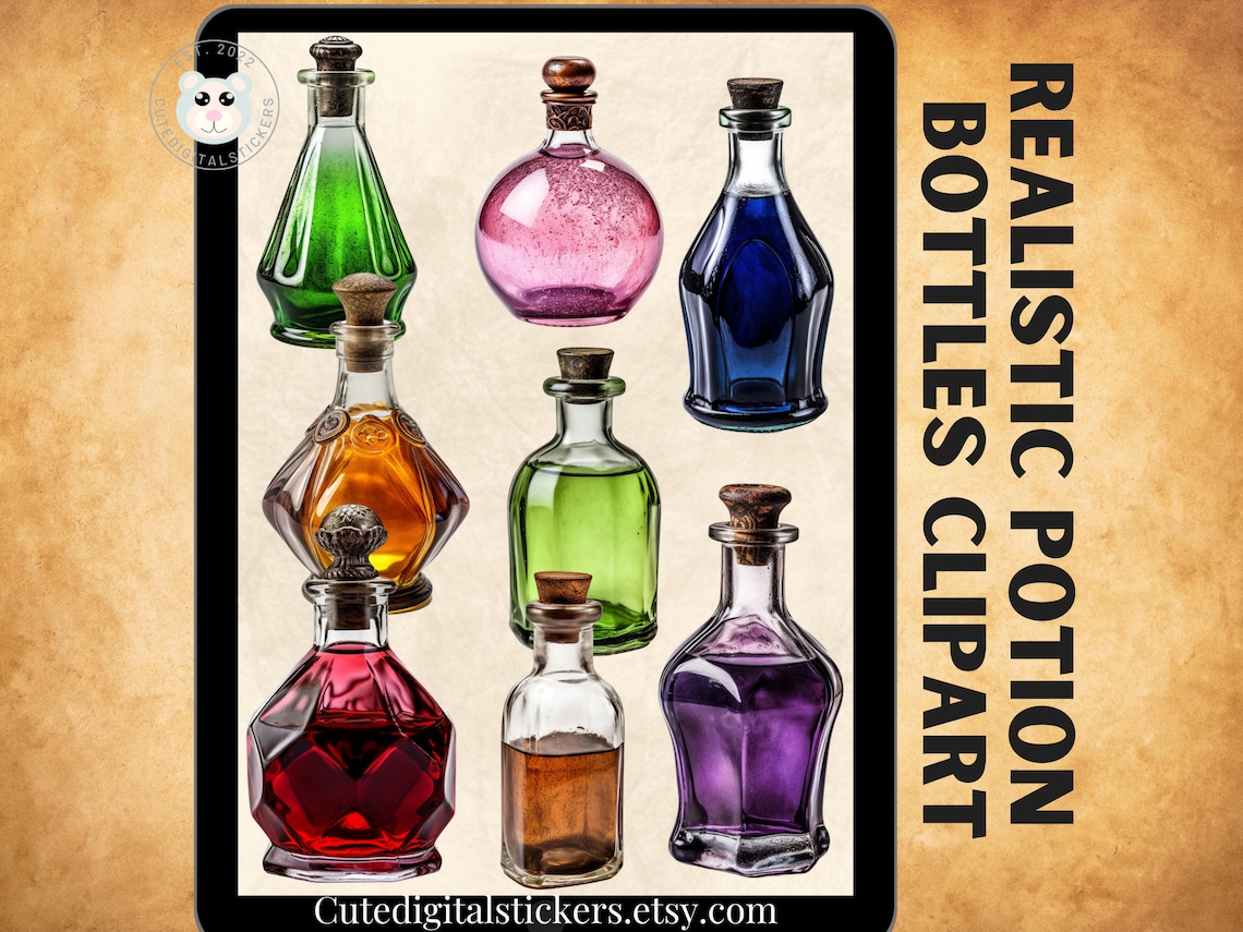Magic Potion Clipart, Realistic Potion Bottle Clipart, Alchemy Clipart ...