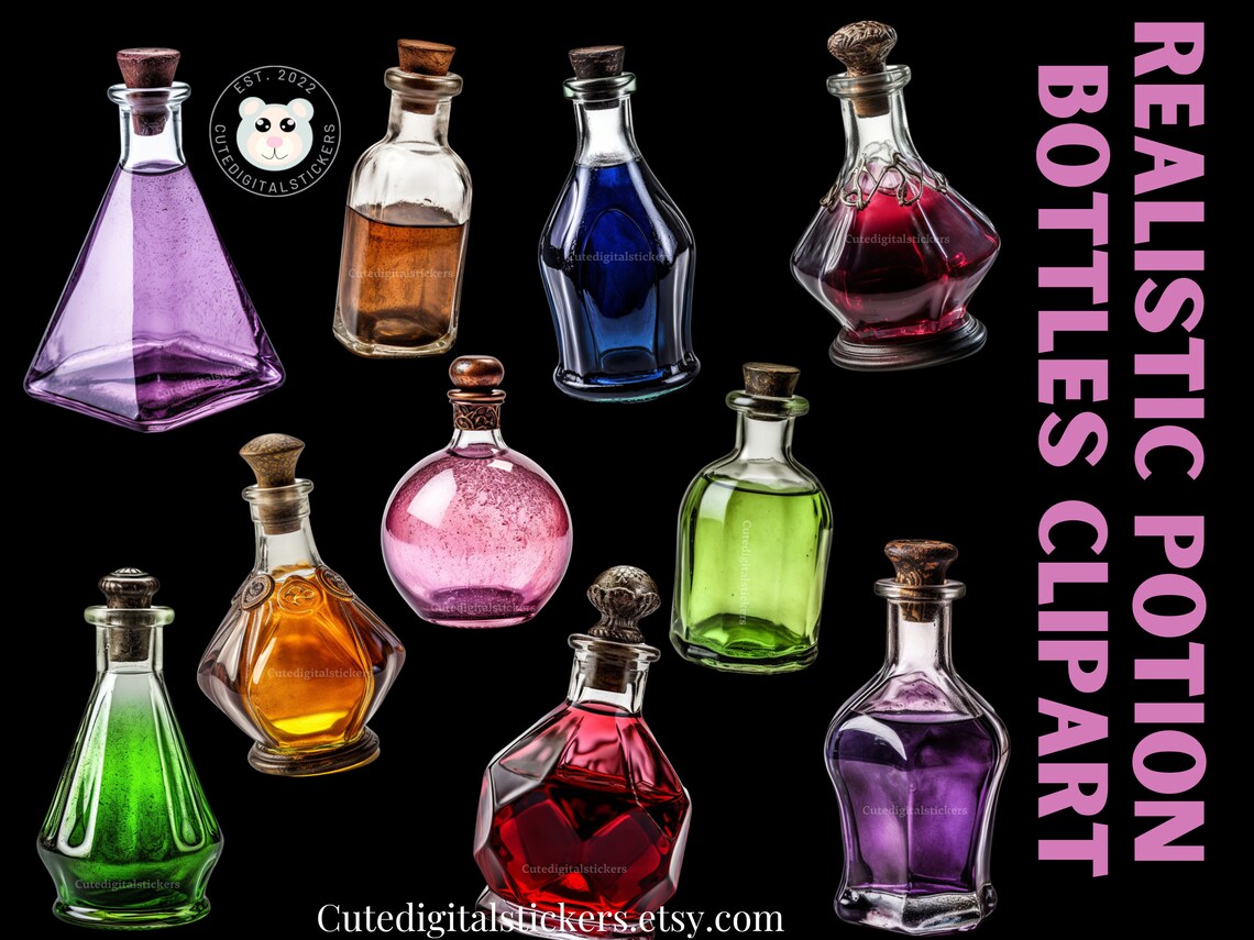 Magic Potion Clipart, Realistic Potion Bottle Clipart, Alchemy Clipart ...