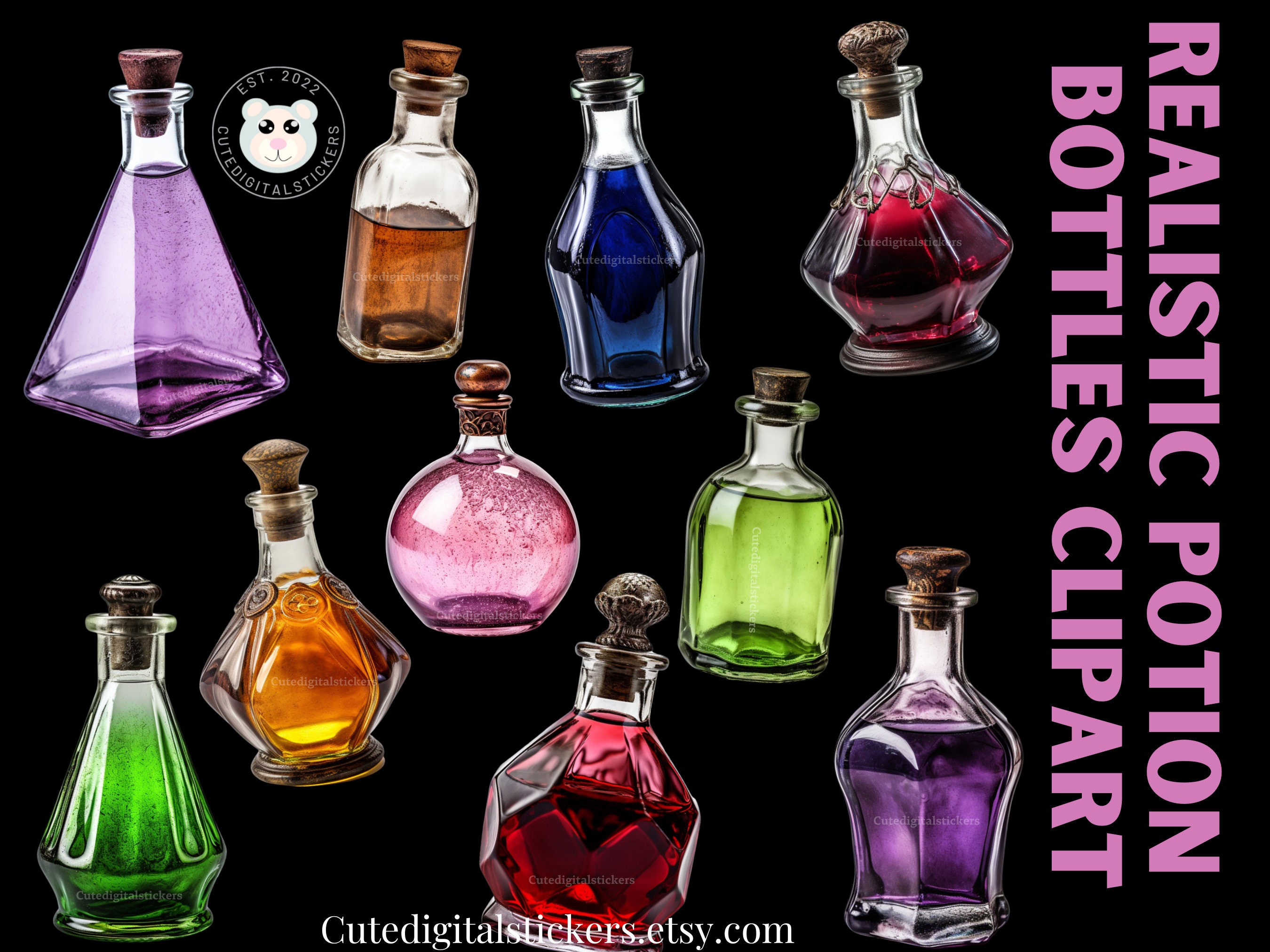 Magic Potion Clipart, Realistic Potion Bottle Clipart, Alchemy Clipart ...