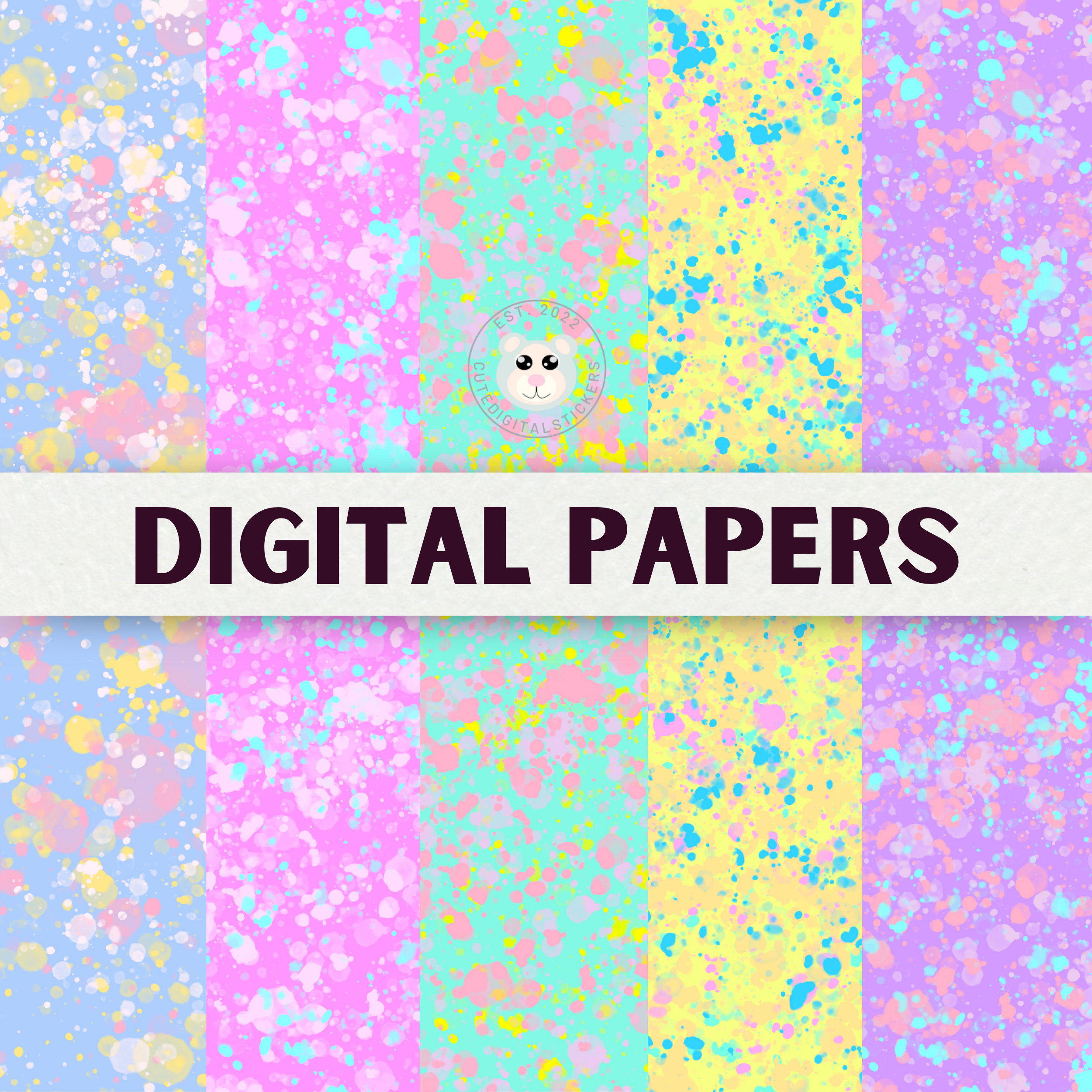 Cute Pastel Paint Splatter Backgrounds. Colorful Paint Splash Digital ...