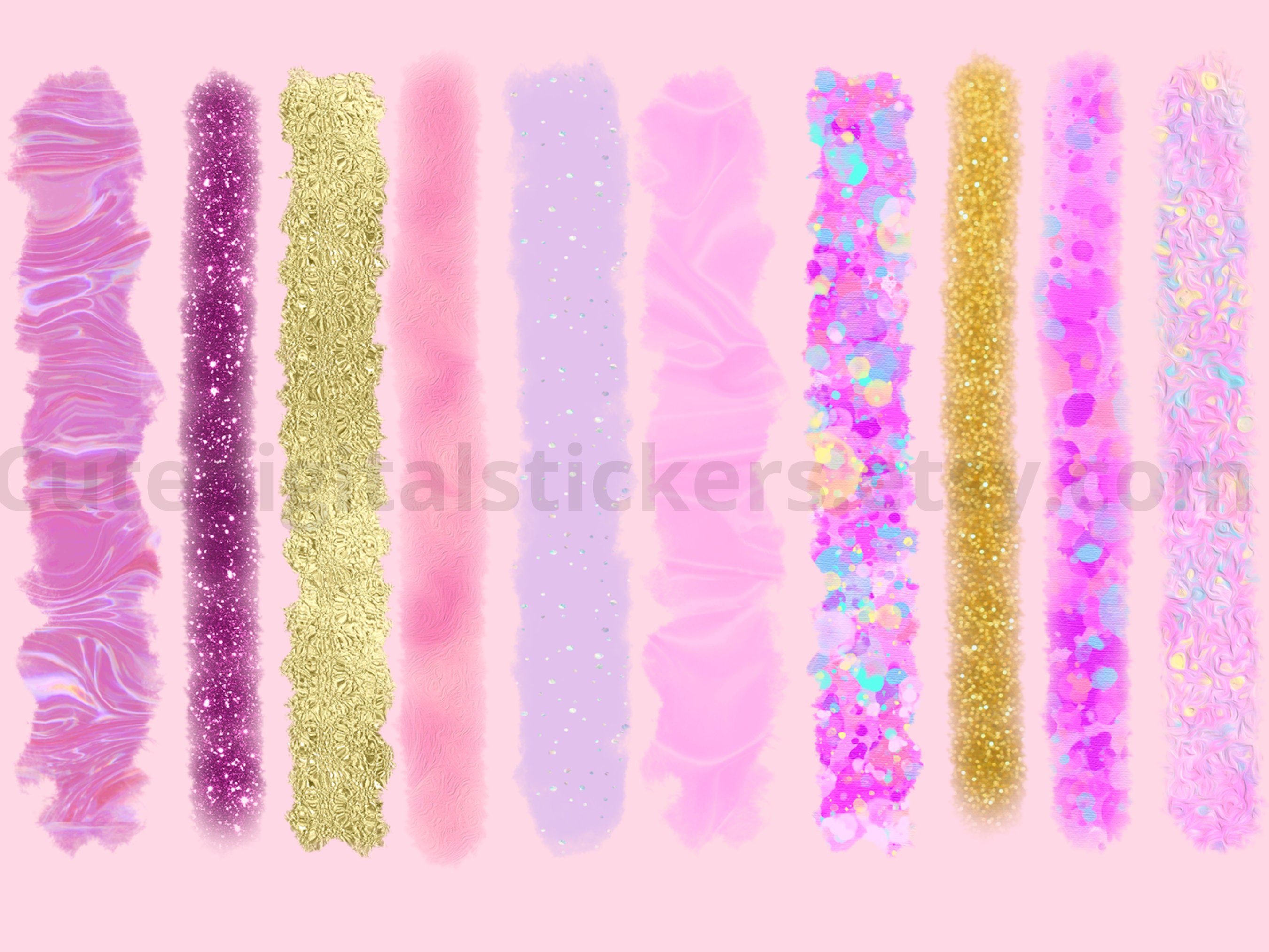 Brushstroke Digital Stickers, Rainbow Brushstroke, Pink and Gold ...