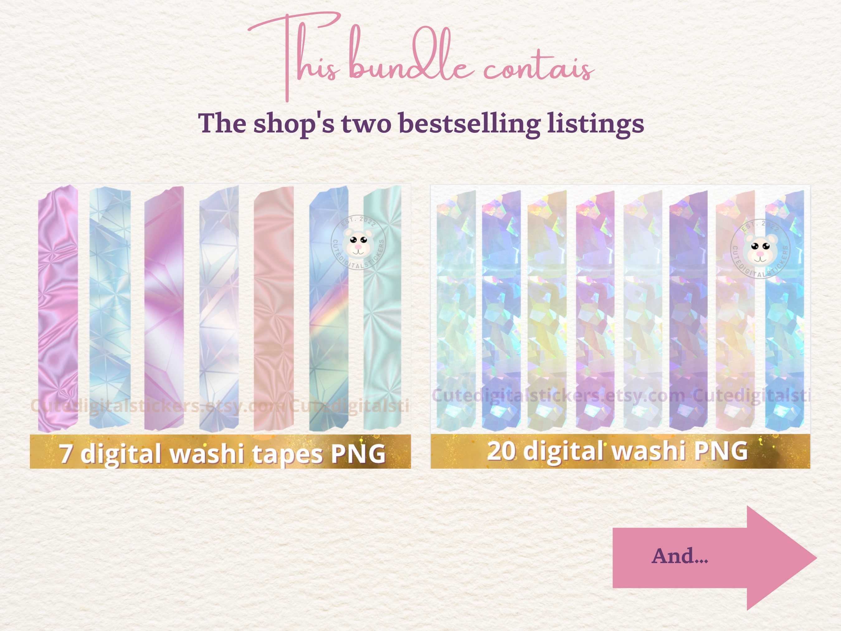 Digital Washi Tape Sticker, Downloadable Png Bundle, Holographic Washi ...