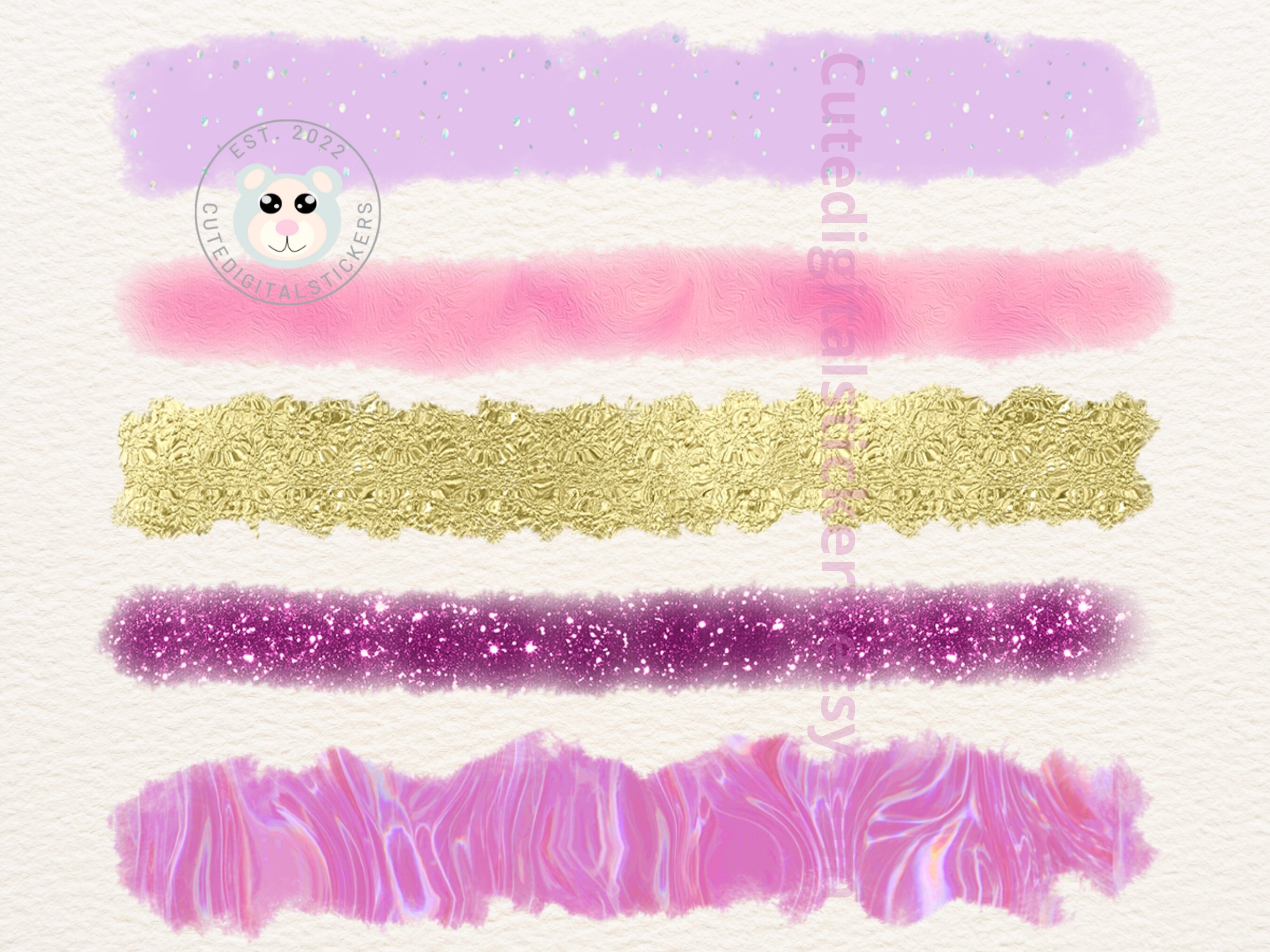 Brushstroke Digital Stickers, Rainbow Brushstroke, Pink and Gold ...