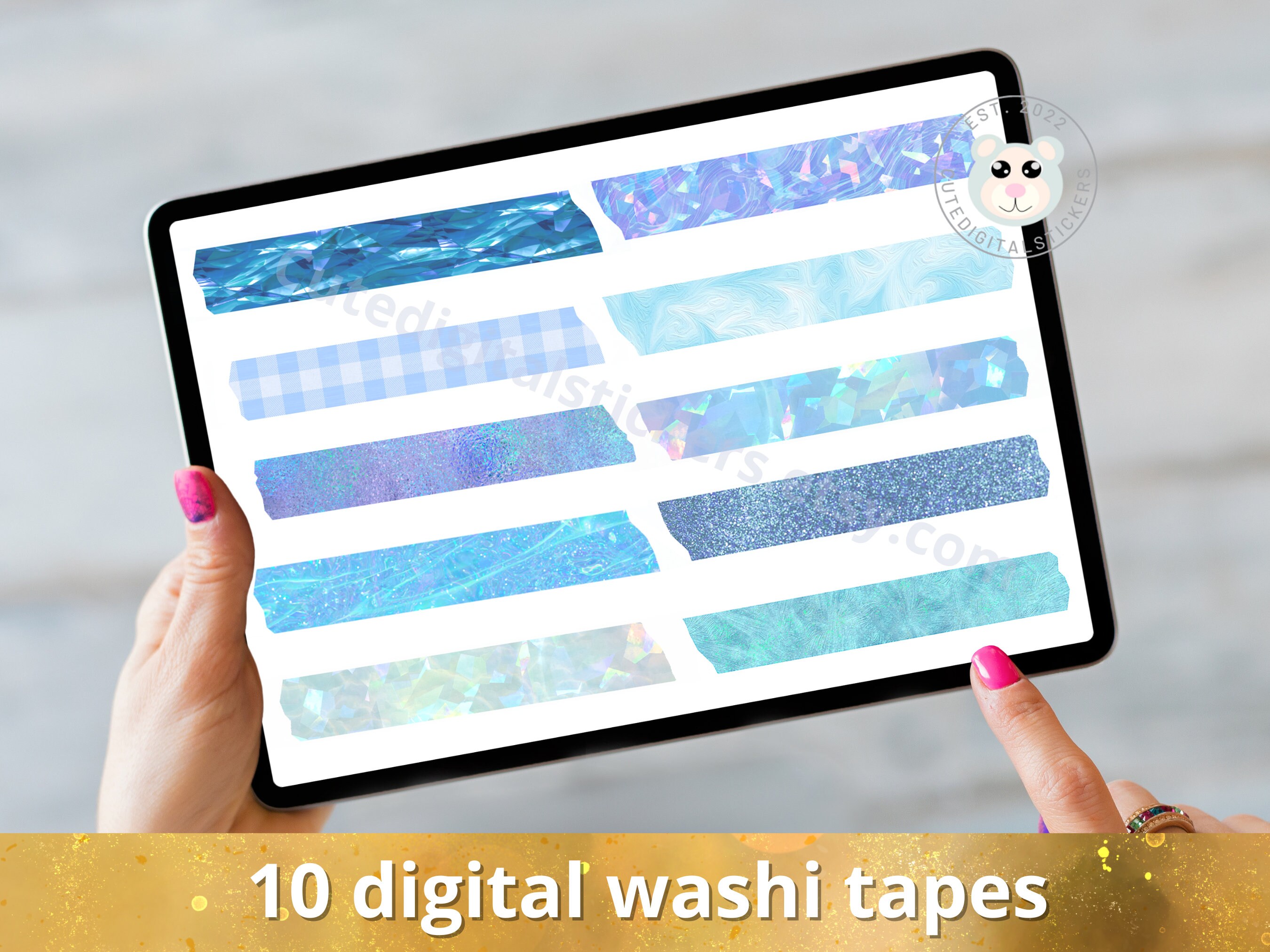 Blue Digital Washi Tape Sticker Clipart, Blue Washi Pngs, Blue Washi ...