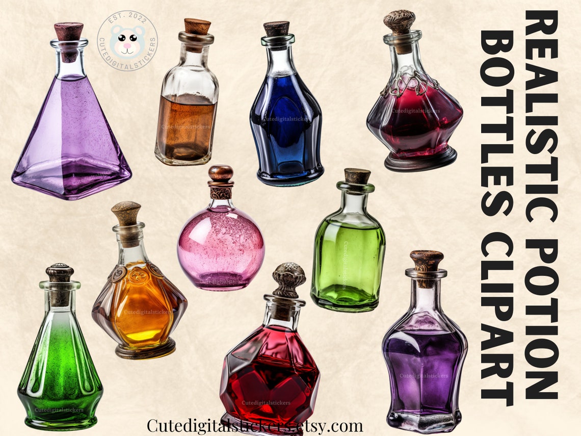 Magic Potion Clipart, Realistic Potion Bottle Clipart, Alchemy Clipart ...
