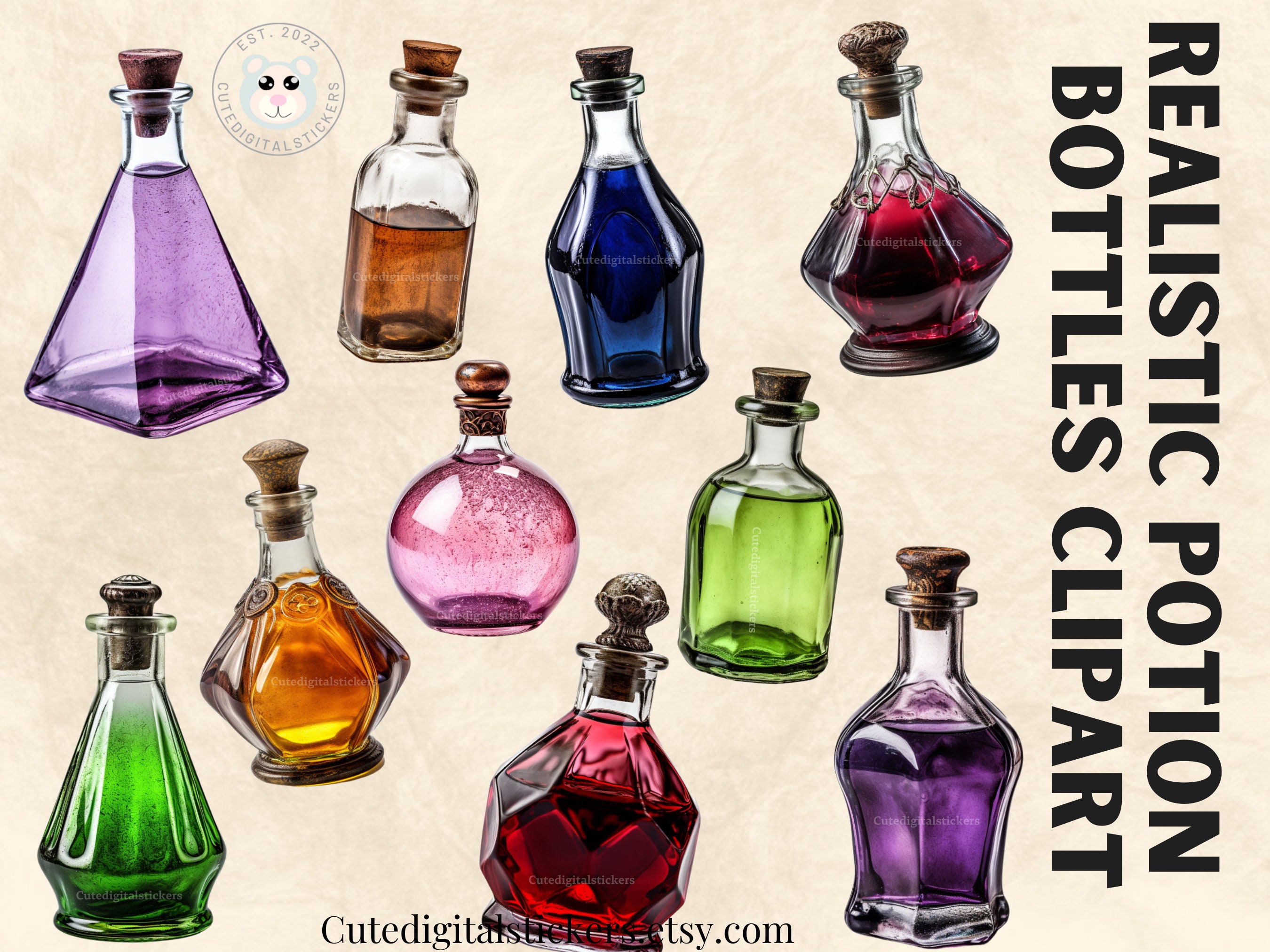 Magic Potion Clipart, Realistic Potion Bottle Clipart, Alchemy Clipart ...