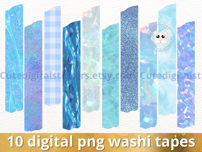 Blue Digital Washi Tape Sticker Clipart, Blue Washi Pngs, Blue Washi ...