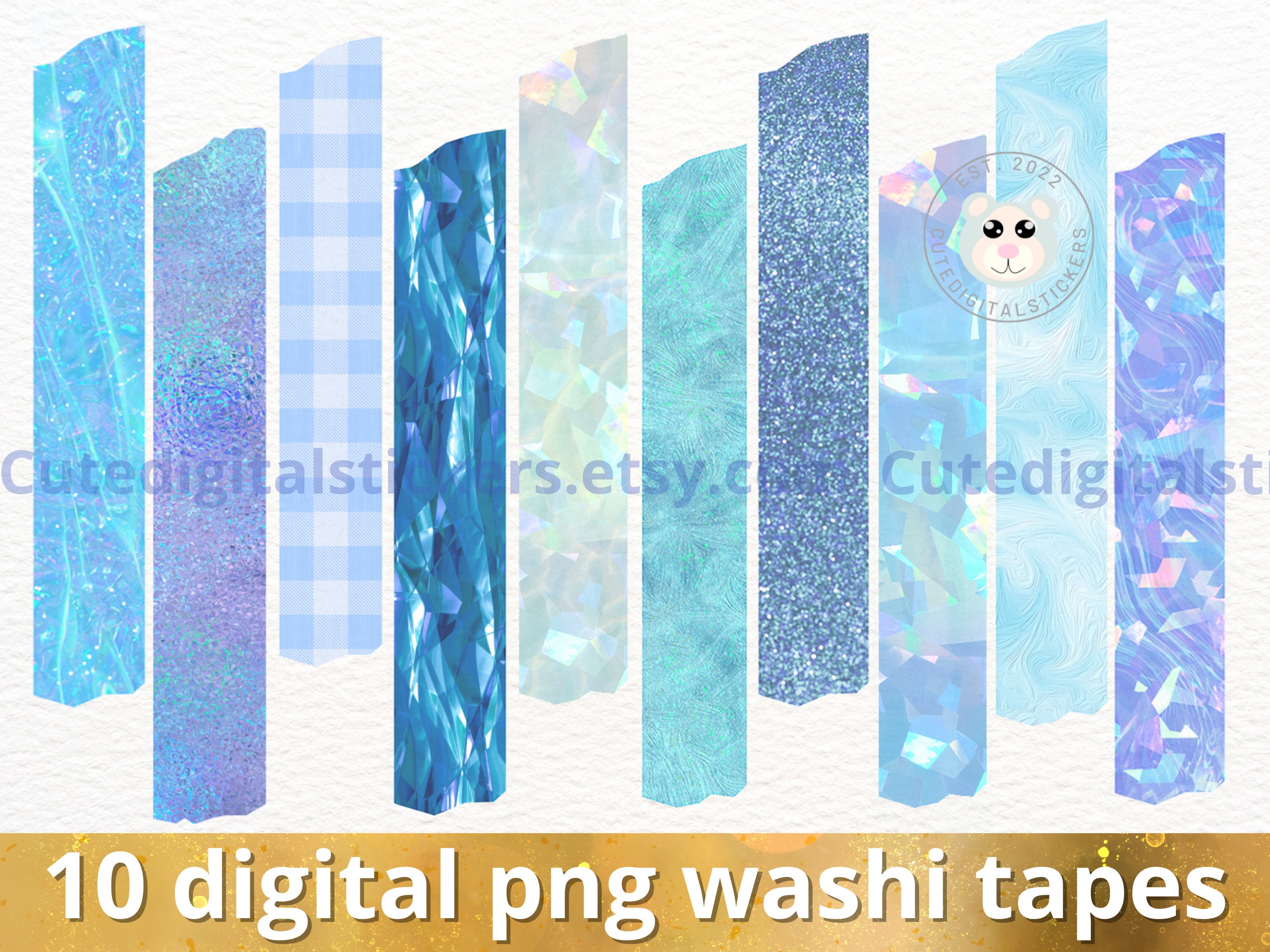 Blue Digital Washi Tape Sticker Clipart, Blue Washi Pngs, Blue Washi ...