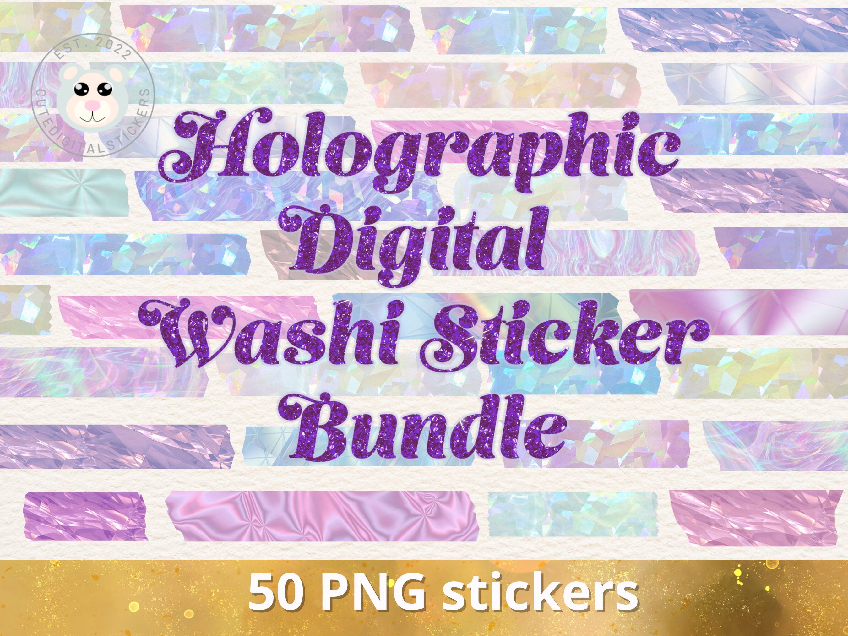 Digital Washi Tape Sticker, Downloadable Png Bundle, Holographic Washi ...