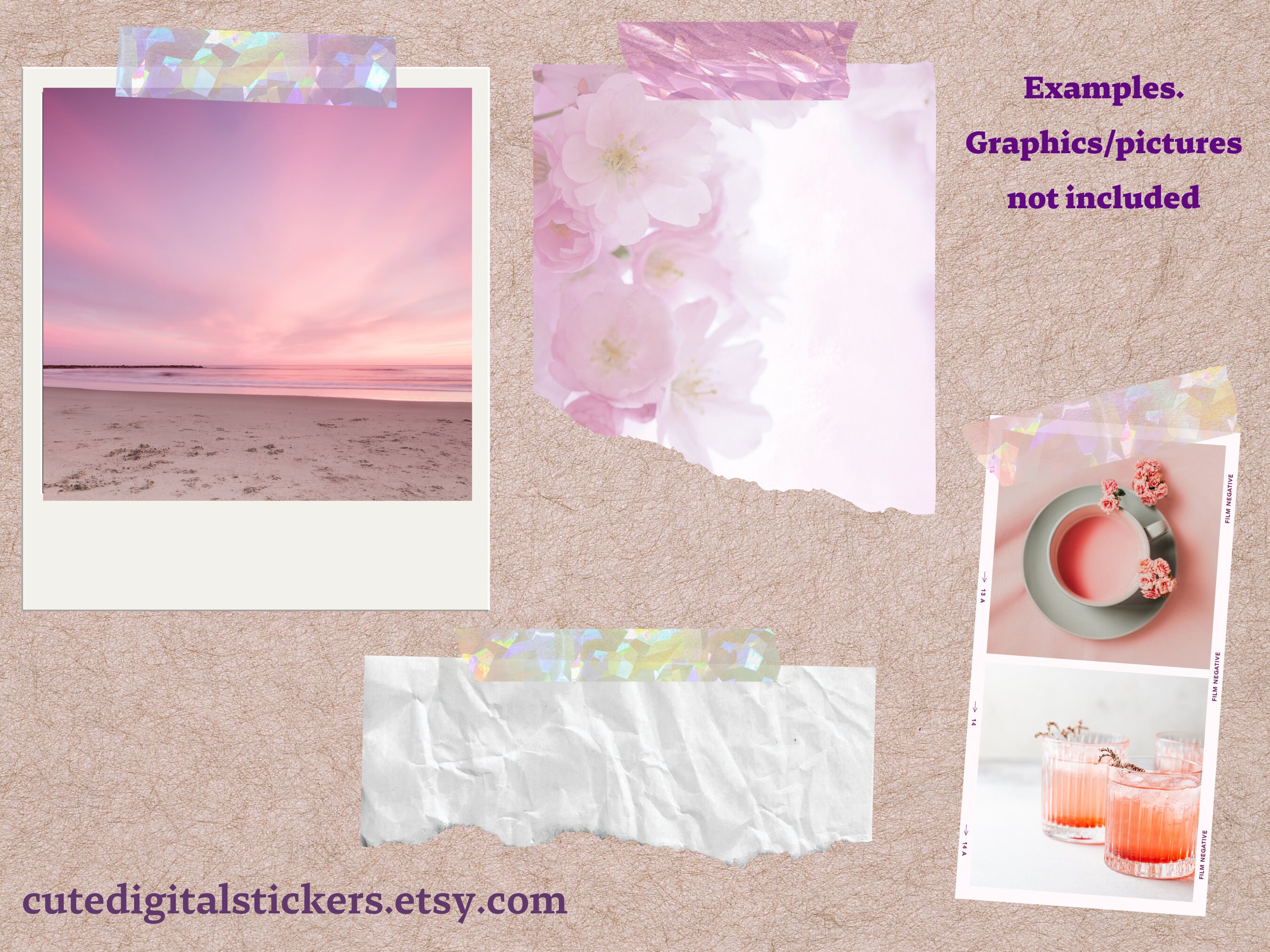 Digital Washi Tape Sticker, Downloadable Png Bundle, Holographic Washi ...