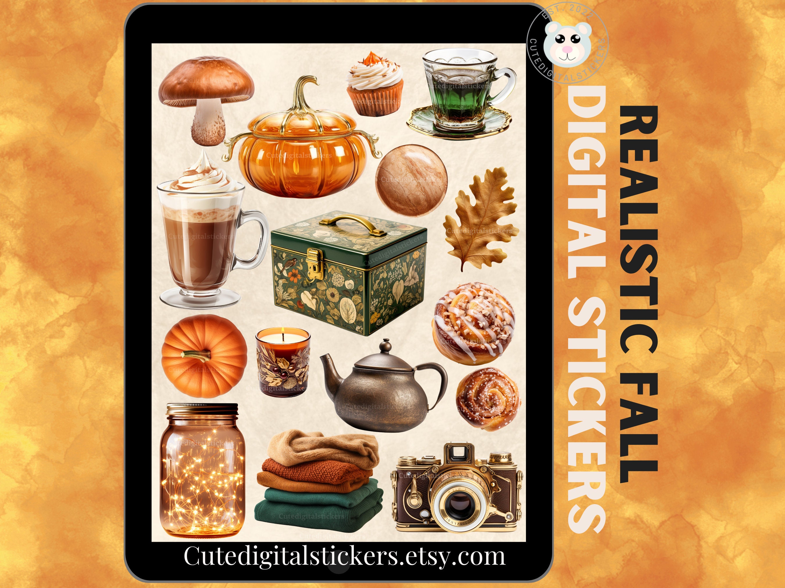 Realistic Fall Dashboard Digital Stickers, Fall Png, Vintage Clipart ...