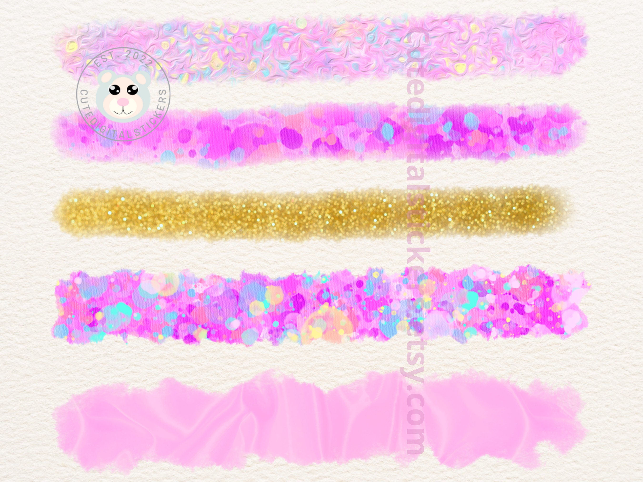 Brushstroke Digital Stickers, Rainbow Brushstroke, Pink and Gold ...