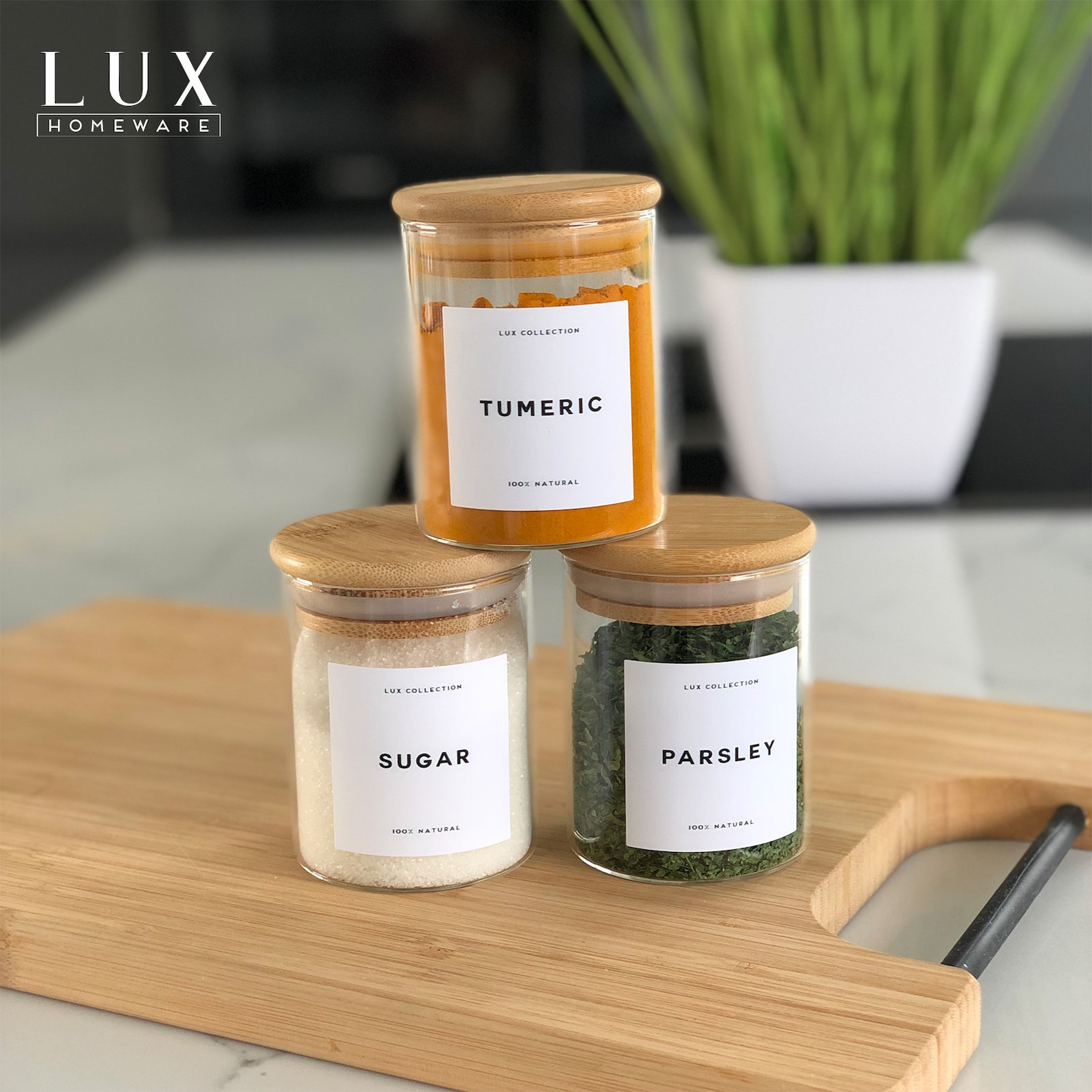 Tea Coffee Sugar Bamboo Lid Glass Storage Jars - Etsy UK
