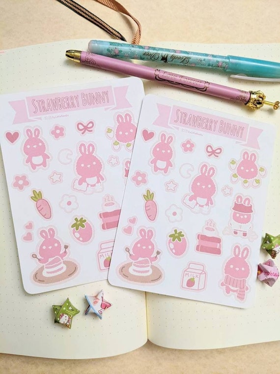 Strawberry Bunny Sticker Sheet Cute Bunny Sticker Sheet | Etsy