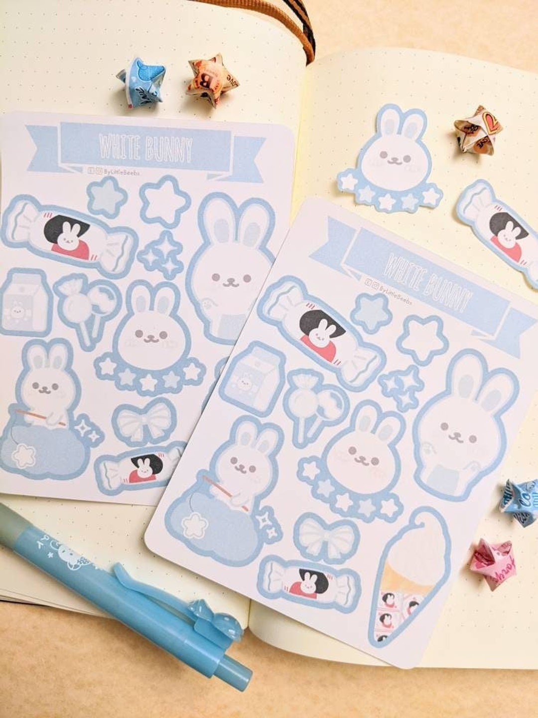 White Bunny Sticker Sheet Cute Bunny Sticker Sheet daily Planner ...