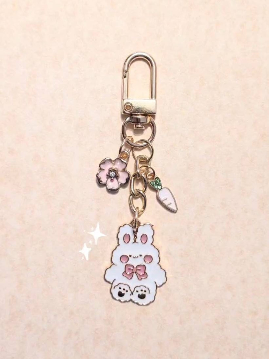 Fluffy Sakura Bunny Keychain | Kawaii Keychain | Cute Accessories - Etsy