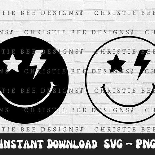 Smiley Face Rockstar Eyes SVG PNG Smiley Face With Star and - Etsy