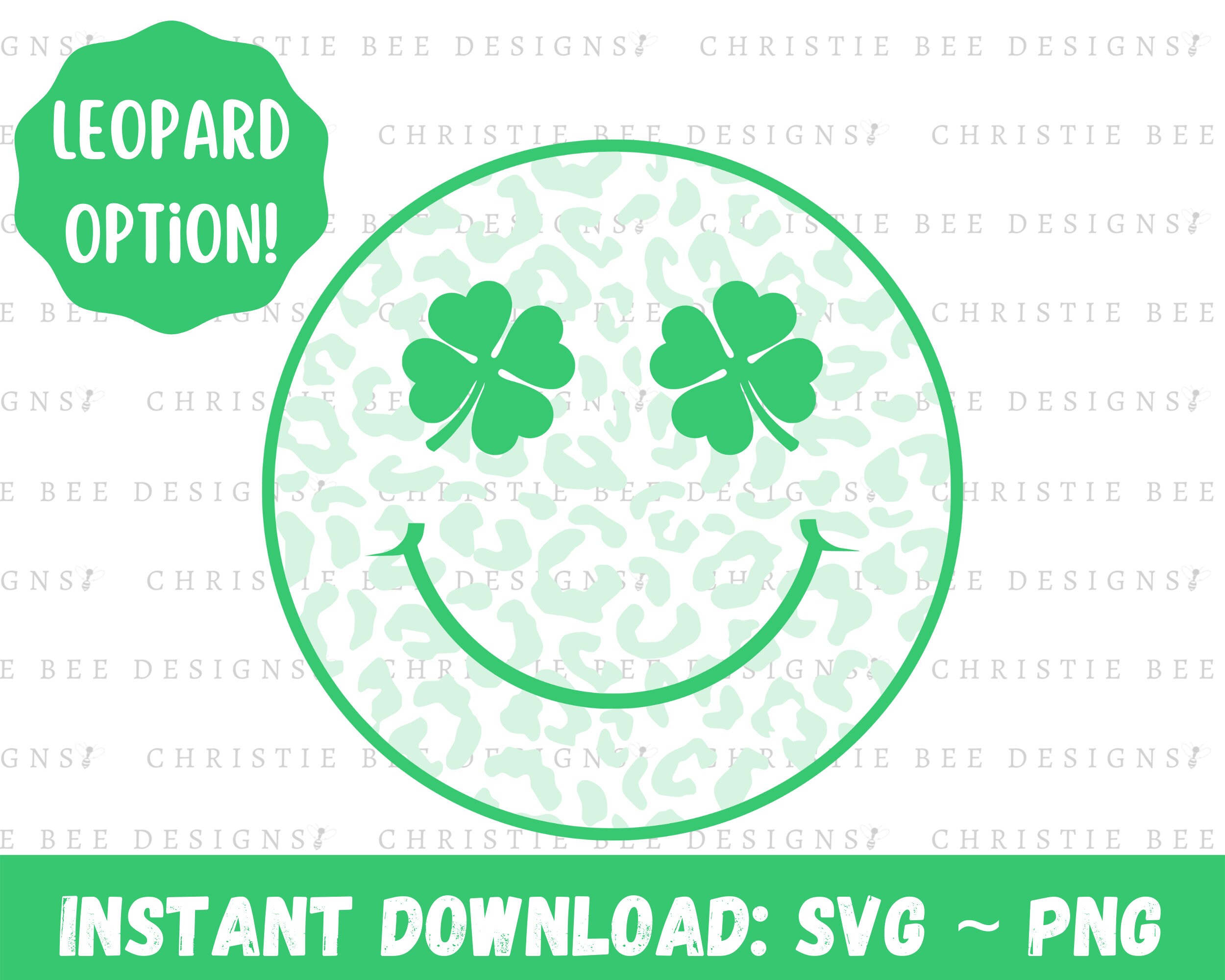Smiley Face With Clover Shamrock Eyes Svg Leopard Smiley Face - Etsy