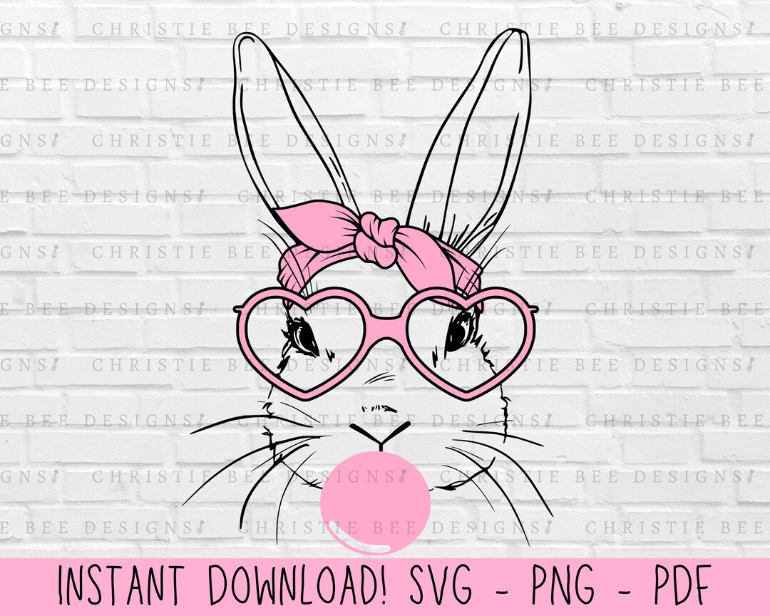 Cute Easter Bunny With Bandana and Heart Glasses Svg Png, Girl Bunny ...