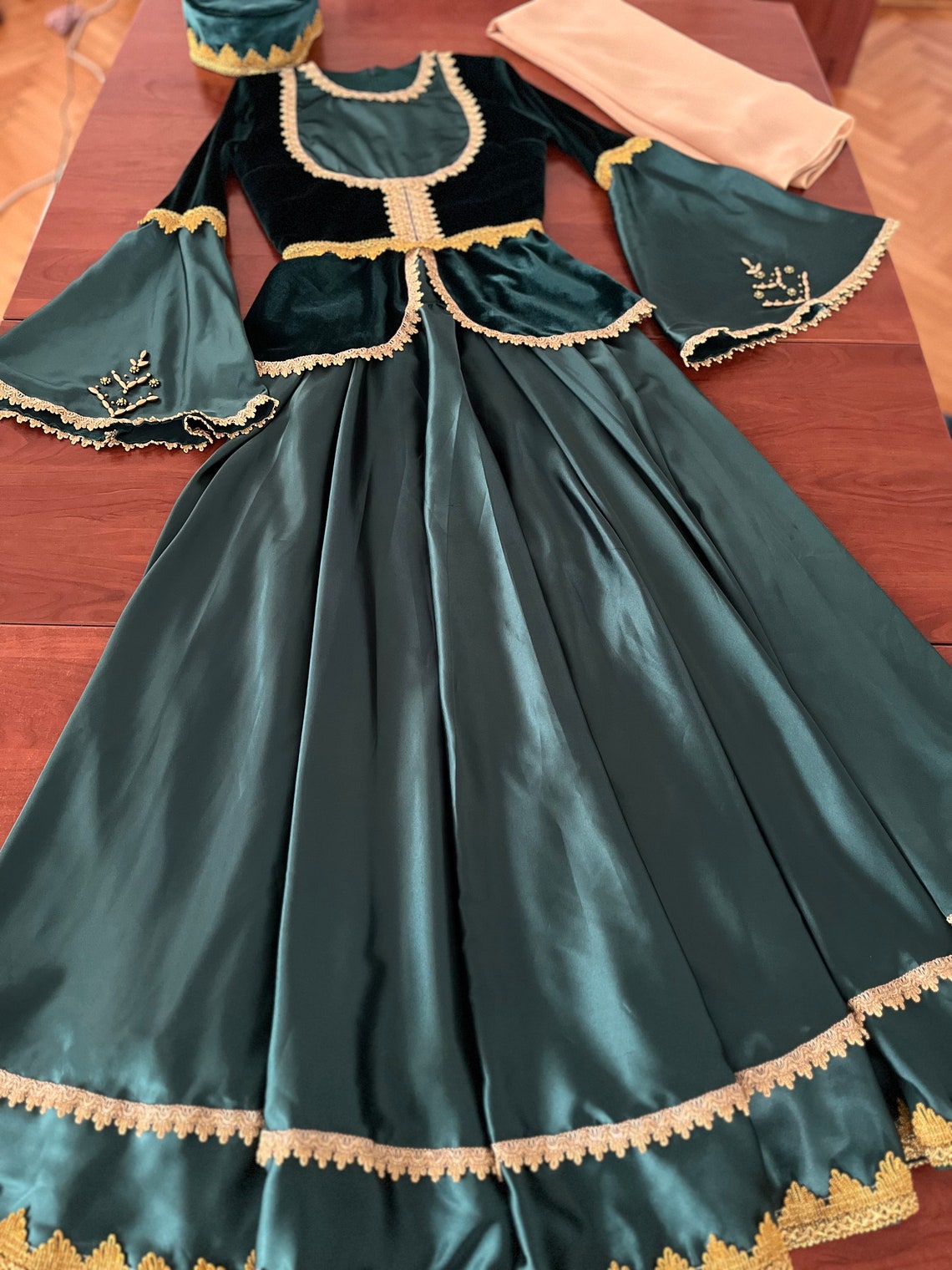 Handmade Azeri Dance Costume: Velvet Blouse, Flared Skirt, Hat & Scarf ...