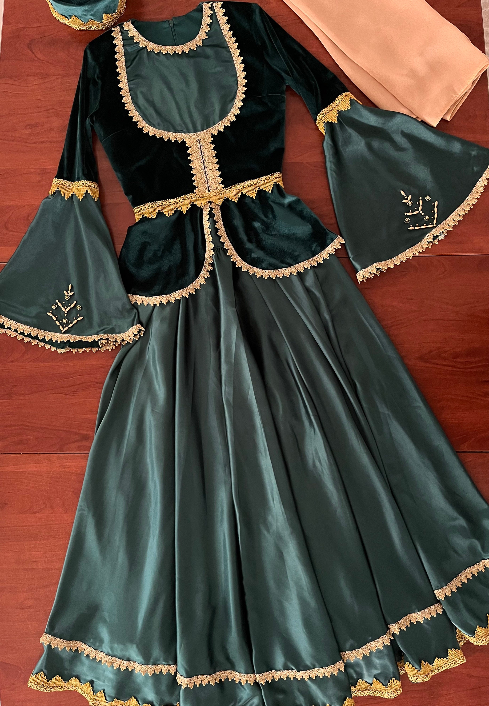 Handmade Azeri Dance Costume: Velvet Blouse, Flared Skirt, Hat & Scarf ...