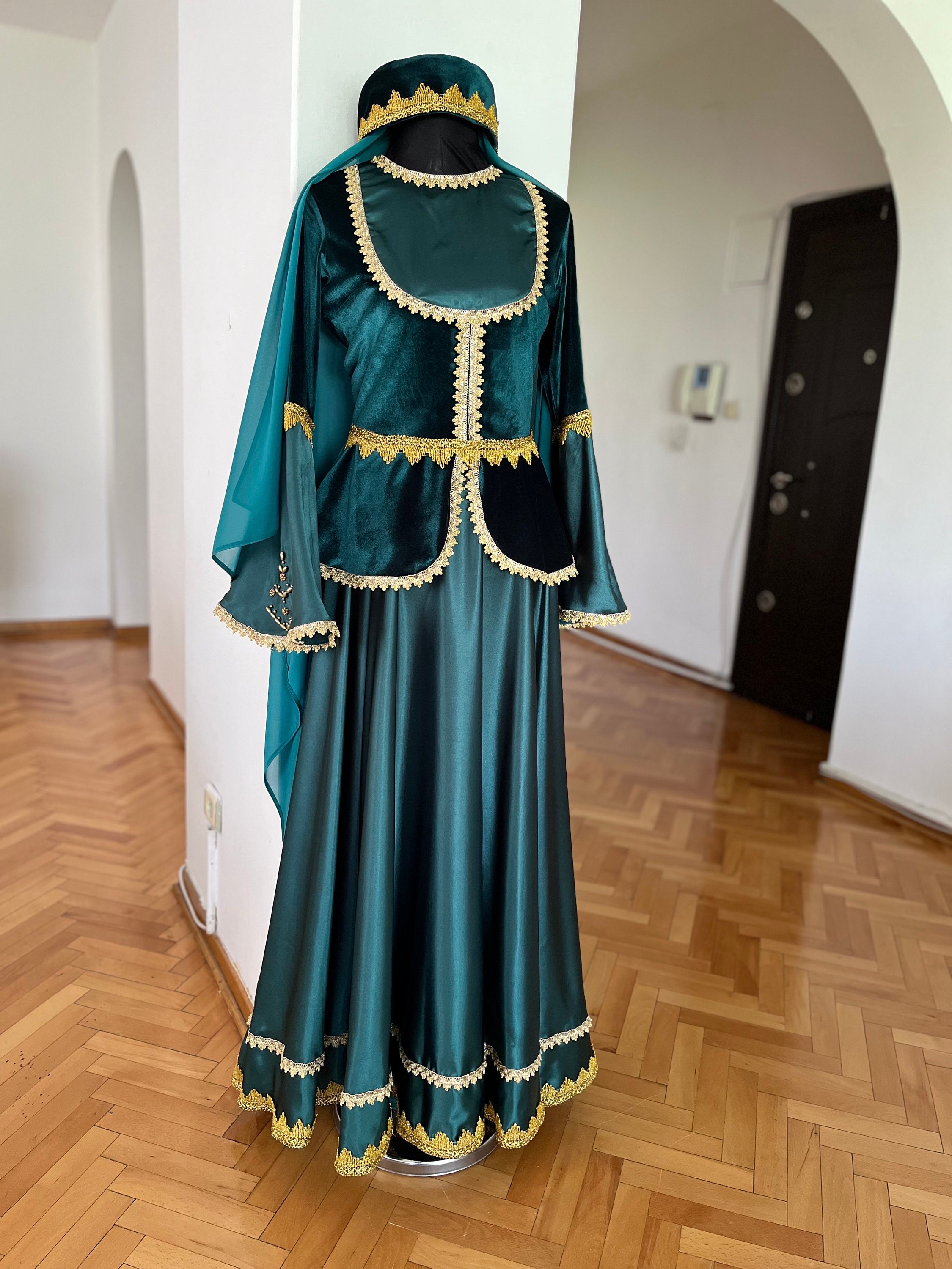 Handmade Azeri Dance Costume: Velvet Blouse, Flared Skirt, Hat & Scarf ...