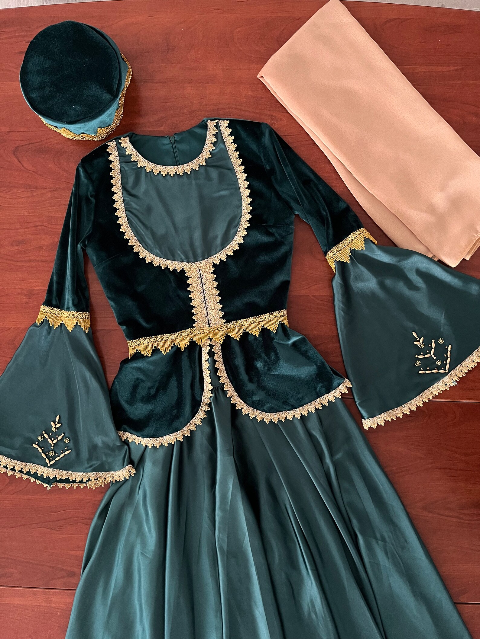 Handmade Azeri Dance Costume: Velvet Blouse, Flared Skirt, Hat & Scarf ...