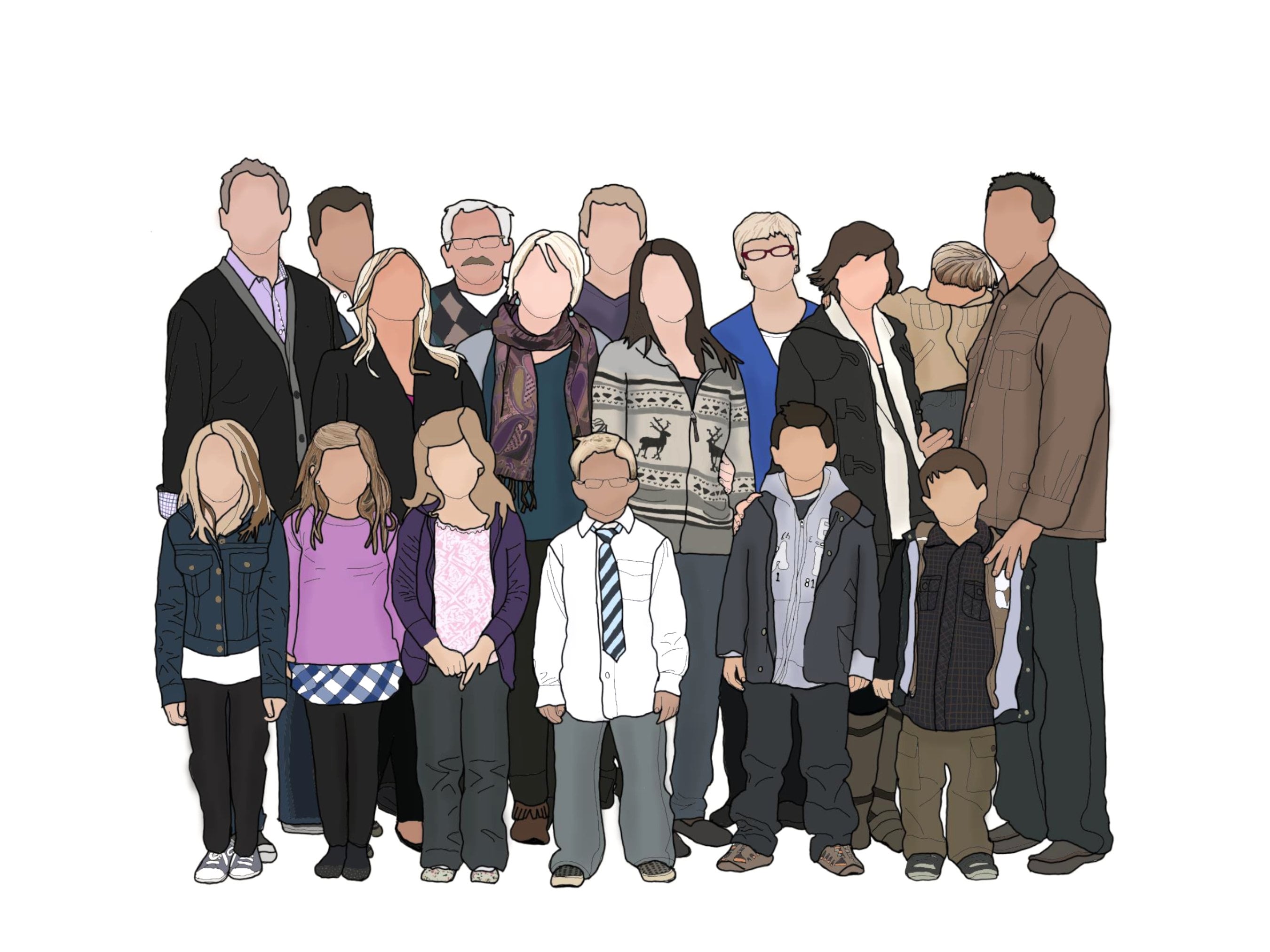 Custom Large Group Faceless Custom Drawing * Family Reunion Art * Large ...