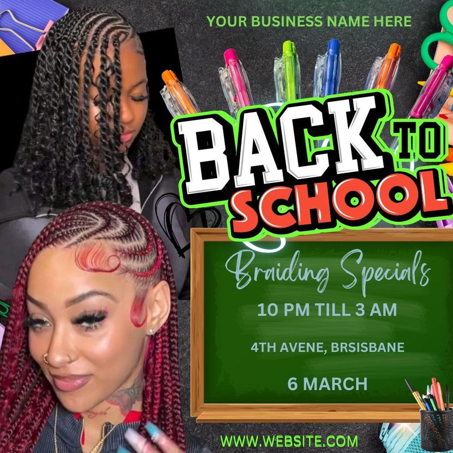 Back to School Hair Braiding Flyer Template – Editable Canva Download ...