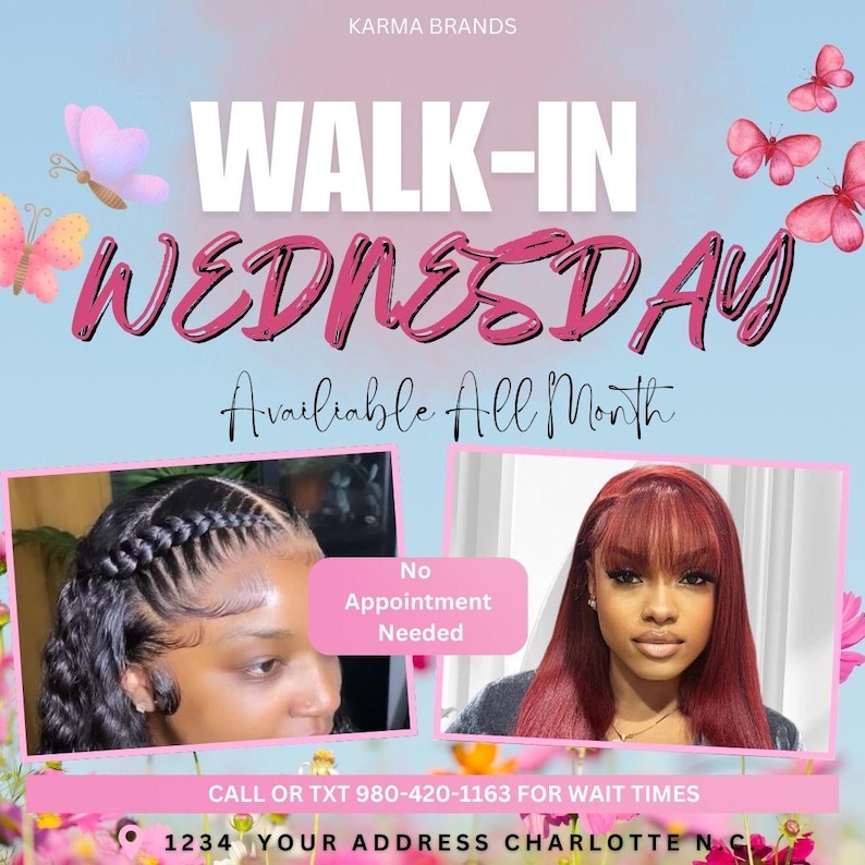 Walk Ins Flyer, Walk in Welcome Flyer Walk in Wednesday, Hair Booking ...