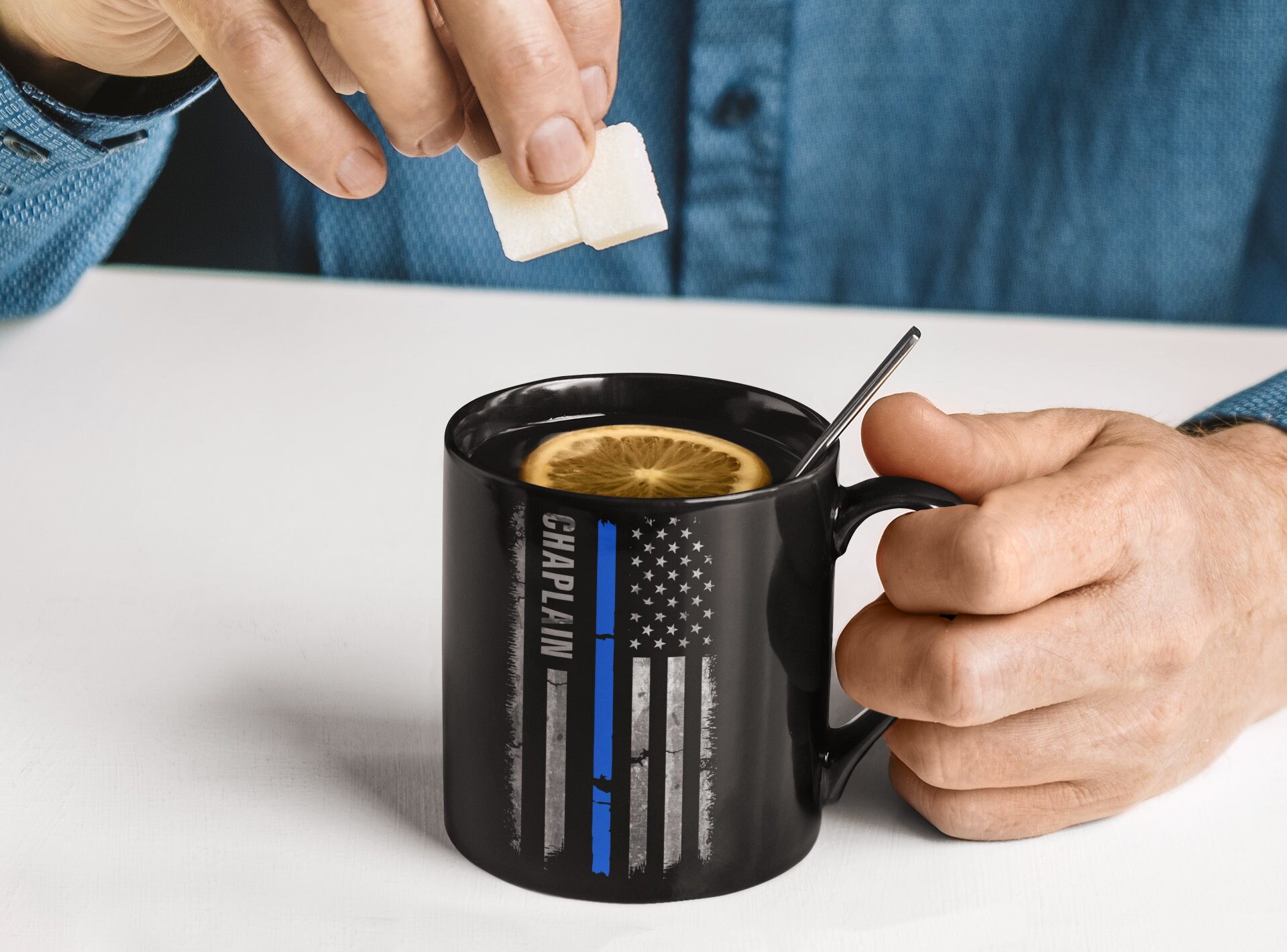 Chaplain Thin Blue Line Respect Mug - 11 & 15oz Sizes, Coffee Mug for ...