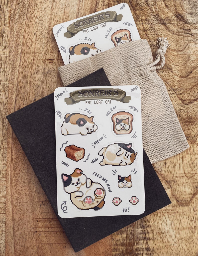 Pixel Art Fat Cat | Final Fantasy XIV | Sticker Sheet | Fat Loaf Cat ...