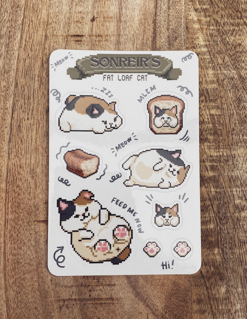 Pixel Art Fat Cat | Final Fantasy XIV | Sticker Sheet | Fat Loaf Cat ...