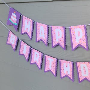 Adorable Sprinkle Cake Birthday Banner - Choose Purple or Yellow Colors ...
