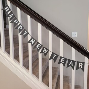 Happy New Year 2025 Glitter Banner Black and Silver 3x4 No Drop Glitter ...